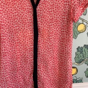 Zara | Tops | Zara Sheer Pink Floral Blouse With Navy Collar | Poshmark